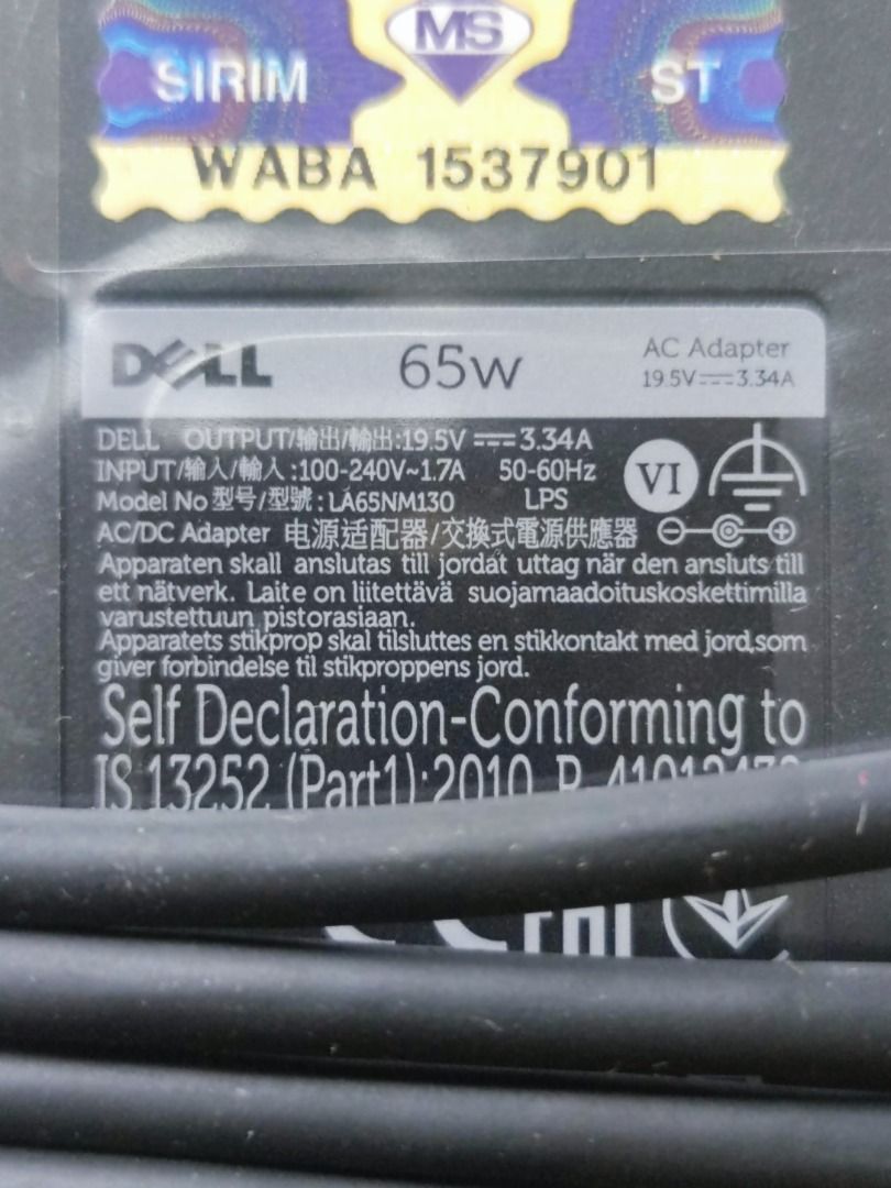 DELL Original 65w AC adaptor (LA65NM130), Computers & Tech, Parts ...