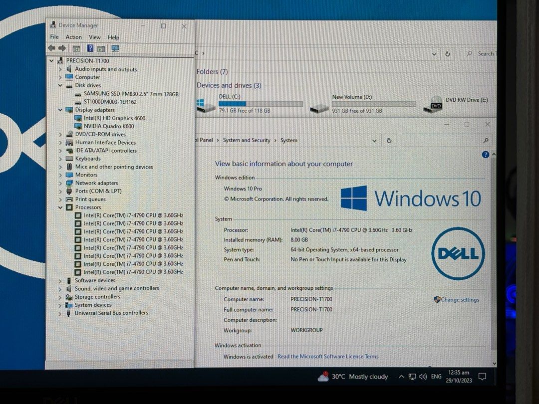 DELL Precision Tower Professional Business Office Workstation Desktop Computer PC CPU Processor ...