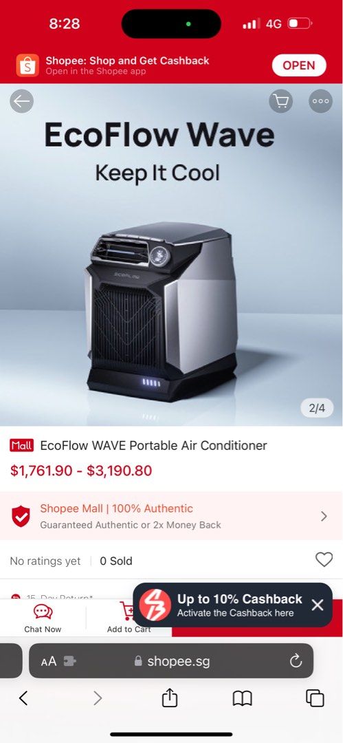 Ecoflow Wave aircon + wave battery pack, TV & Home Appliances, Air ...