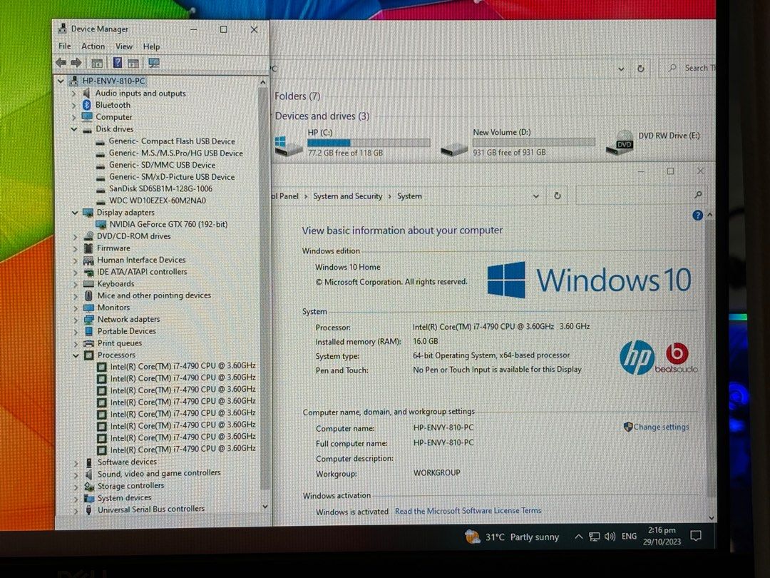 HP ENVY PHOENIX Gaming Desktop Computer PC CPU Processor intel i7 ...