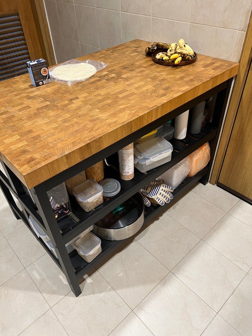 IKEA - KITCHEN ISLAND - VADHOLMA with 3 stools, Furniture & Home Living ...