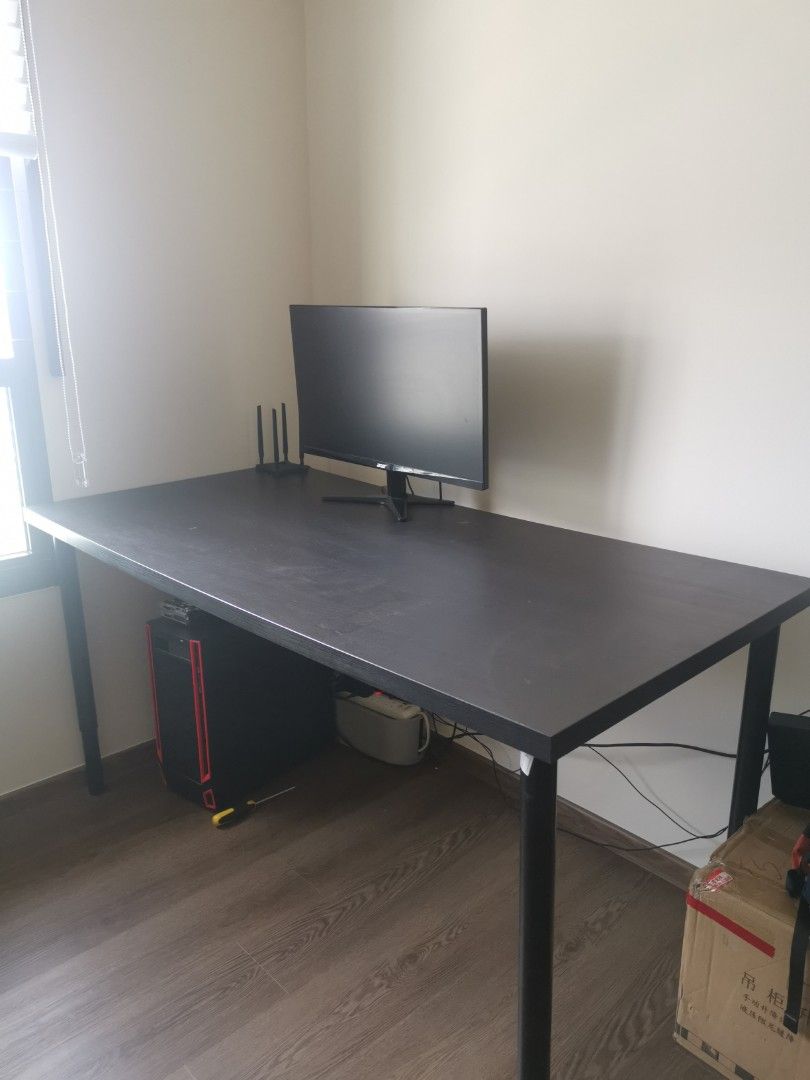 IKEA LINNMON Table top 150cm x 75 with OLOV adjustable legs, Furniture ...