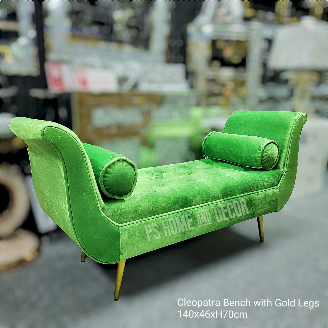 In Stock Cleopatra Bench with Gold Legs 140cm, Furniture & Home Living ...