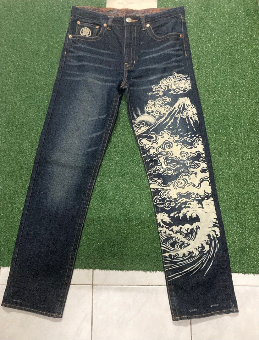 Japan Sukajan Wave Design Denim Pants, Men's Fashion, Bottoms, Jeans on ...