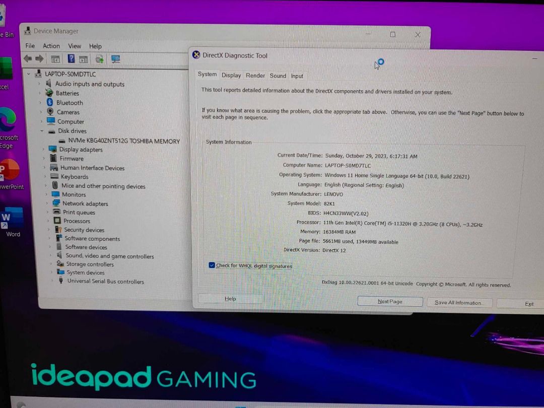 Lenovo Ideapad Gaming 3 15IHU6 Corei5 11thGen 512gb NVME SSD 16gb DDR4 ...