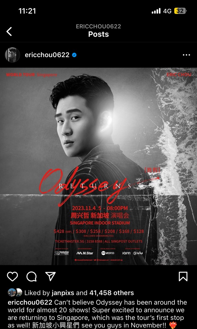 LF Eric Chou Odyssey Concert Ticket (CAT 8/7/5), Tickets & Vouchers ...