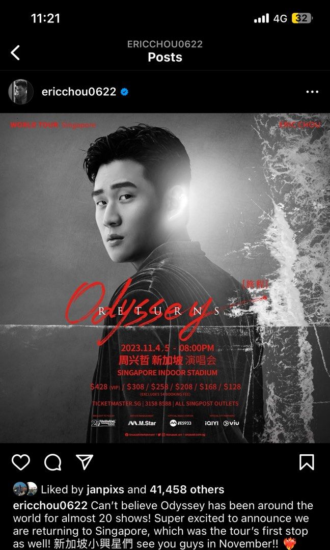LF Eric Chou Odyssey Concert Ticket (CAT 8/7/5), Tickets & Vouchers ...
