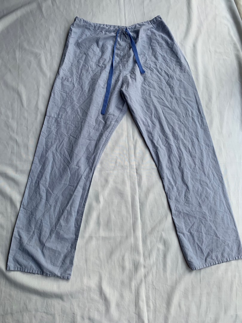 Light Blue Track Pants Garterized Wide Leg Tie, Women's Fashion ...