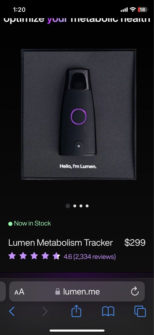 Lumen metabolism tracker, Health & Nutrition, Health Monitors ...