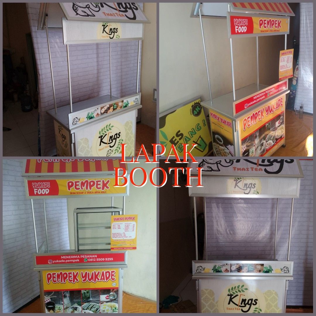 Meja Lipat Gerobak Lipat Booth Portable dengan Atap, Kitchen ...