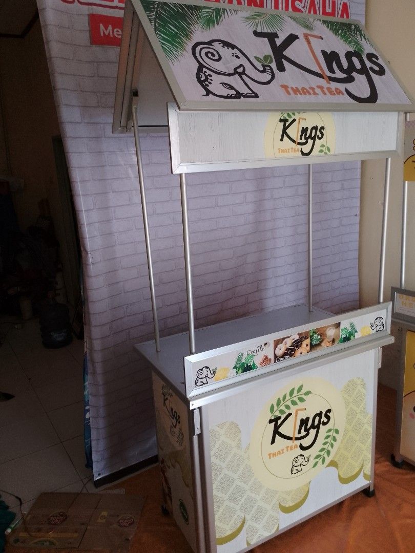 Meja Lipat Gerobak Lipat Booth Portable dengan Atap, Kitchen ...