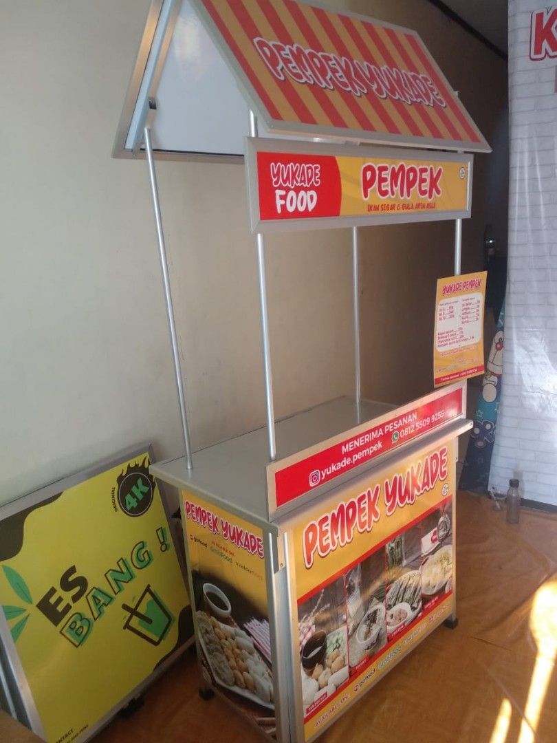Meja Lipat Gerobak Lipat Booth Portable dengan Atap, Kitchen ...