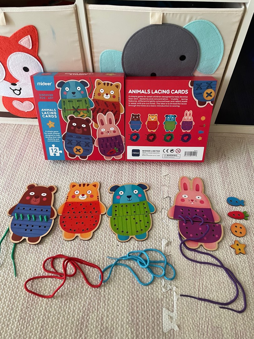 Mideer animal lacing cards, Hobbies & Toys, Toys & Games on Carousell