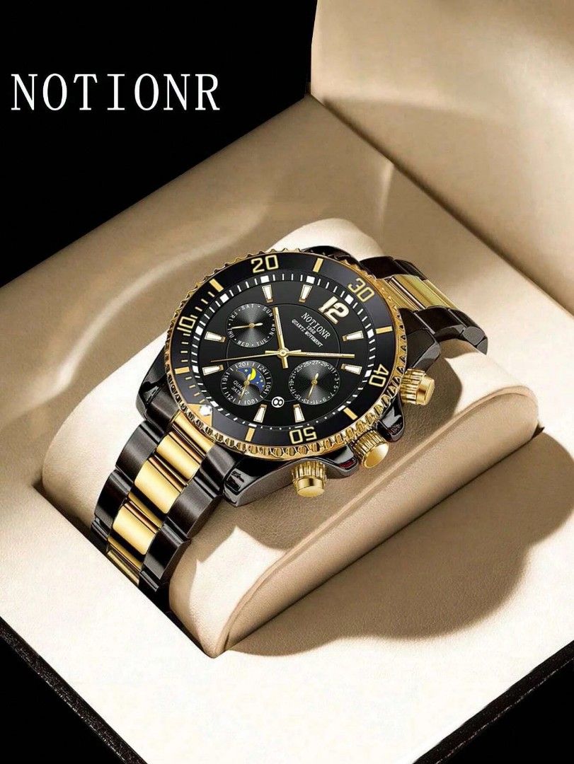 NOTIONR Men Triple Dial Date Quartz Watch, 他的時尚, 手錶及配件, 手錶在旋轉拍賣
