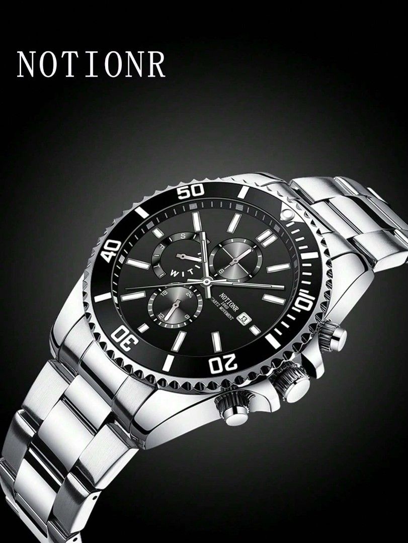 NOTIONR Men Triple Dial Date Quartz Watch, 他的時尚, 手錶及配件, 手錶在旋轉拍賣