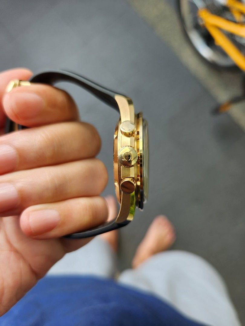 Omega Speedmaster 3861 Moonwatch Moonshine Gold 18K Rubber Strap “Gold ...