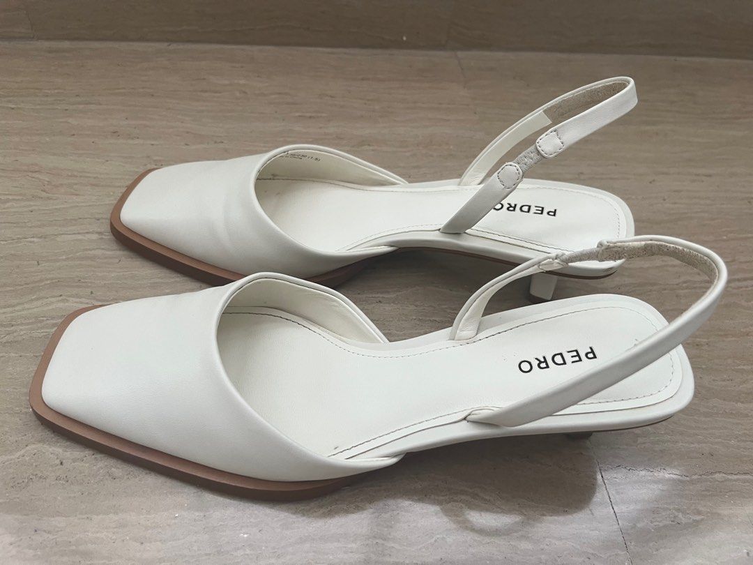 Pedro White Slingback Heels [4.5cm], Women's Fashion, Footwear, Heels ...