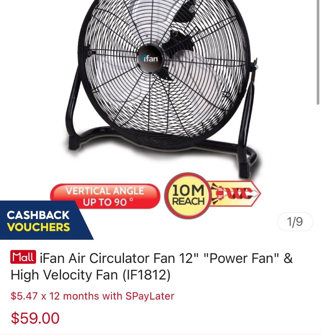 PowerPac iFan Air Circulator Fan 12" "Power Fan" & High Velocity Fan ...