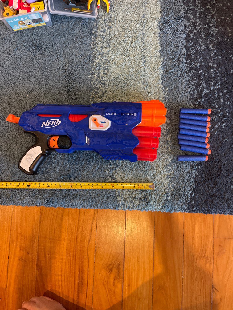 Preloved Nerf Gun Dual Strike without big bullets, Hobbies & Toys, Toys ...
