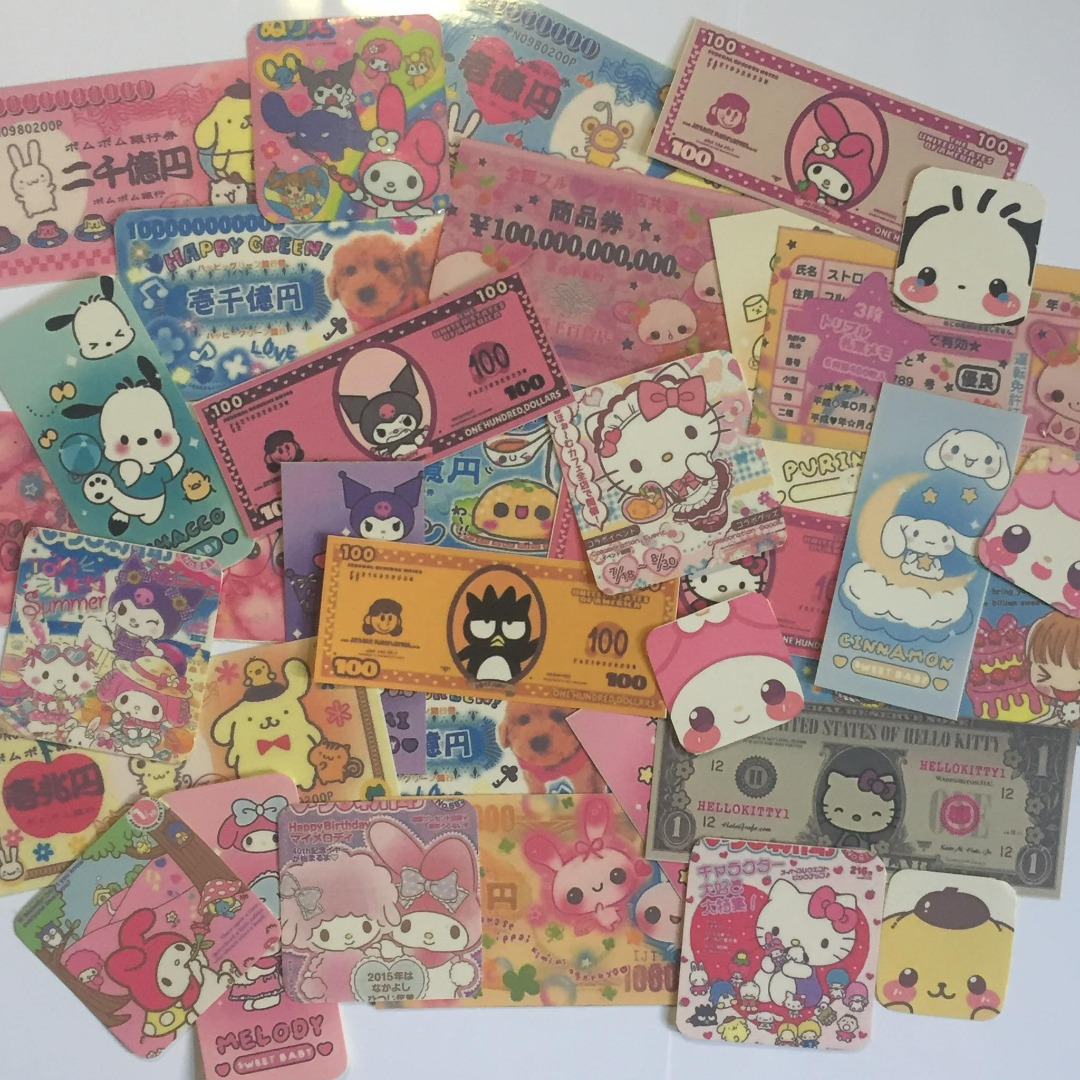 Random Kawaii Money/ Sanrio Cute Stickers (15 pcs), Hobbies & Toys ...