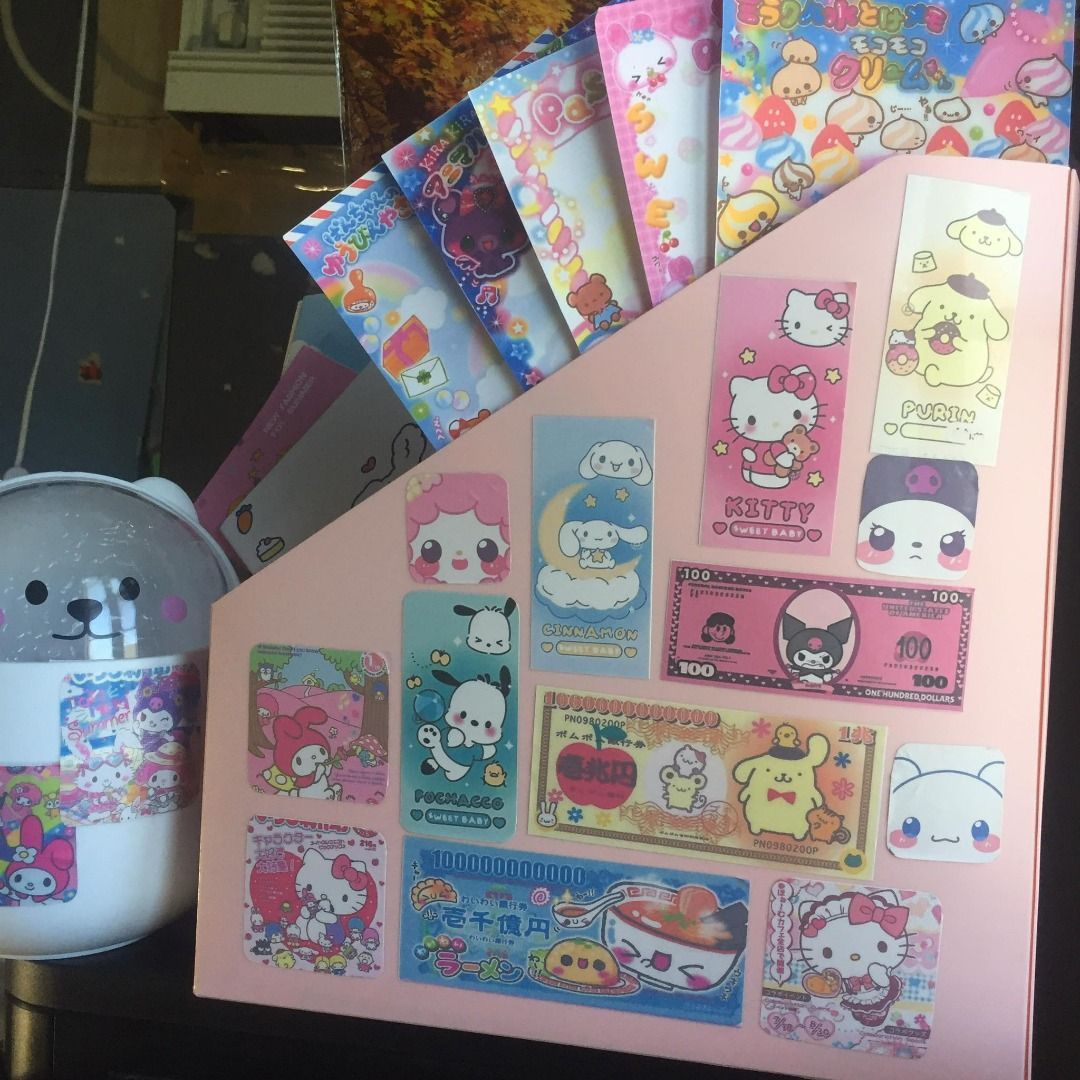 Random Kawaii Money/ Sanrio Cute Stickers (15 pcs), Hobbies & Toys ...