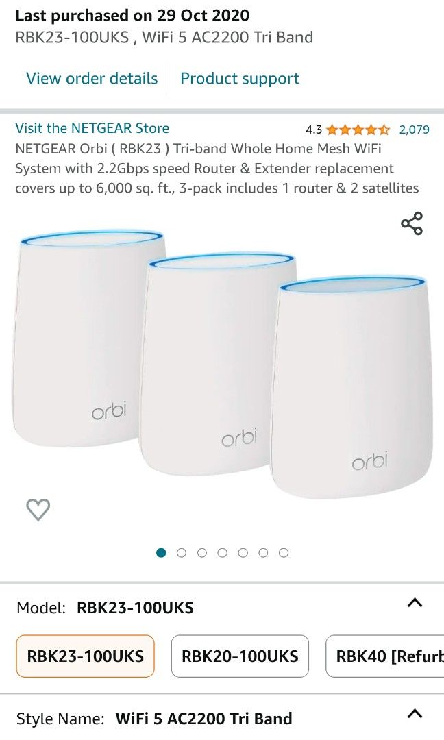 Netgear Orbi Mesh WiFi - 1 Router + 2 Satellites (Factory Reset ...