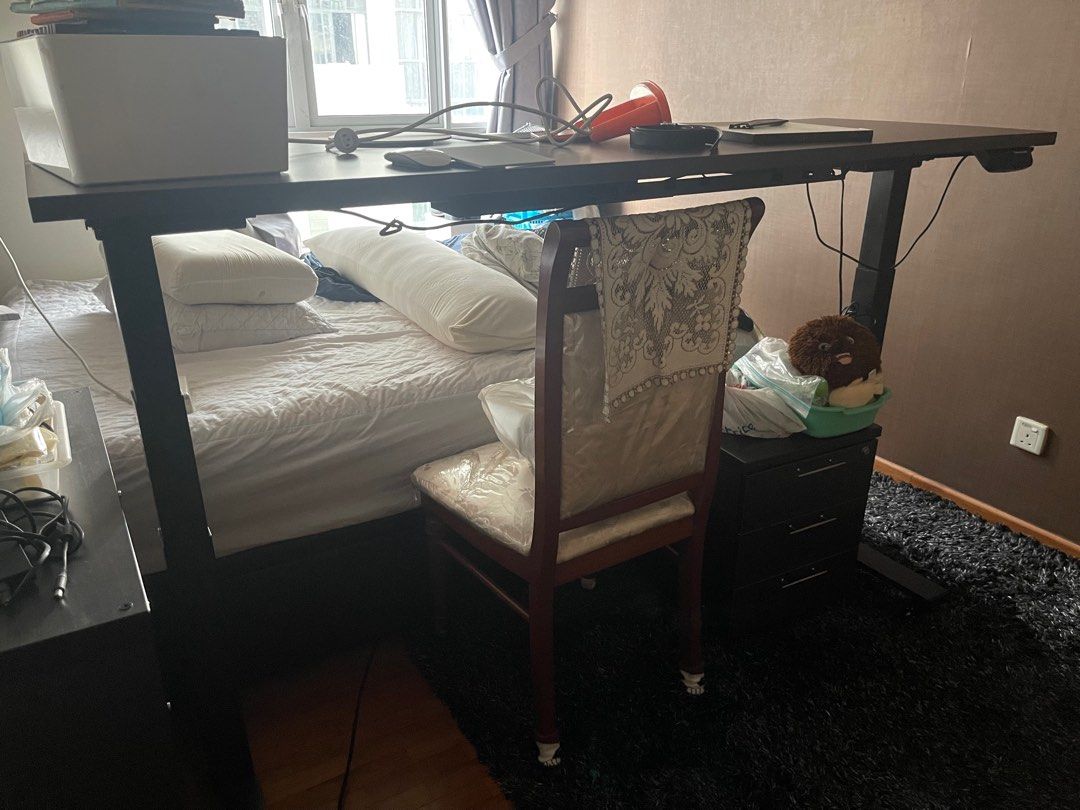 Standing table with wheels walnut colour, Furniture & Home Living ...