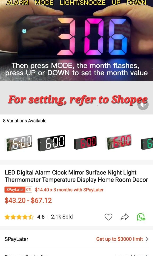 USB DIGITAL CLOCK: TIME(12/24H), DATE, TEMPERATURE (C/F), MIRROR ...