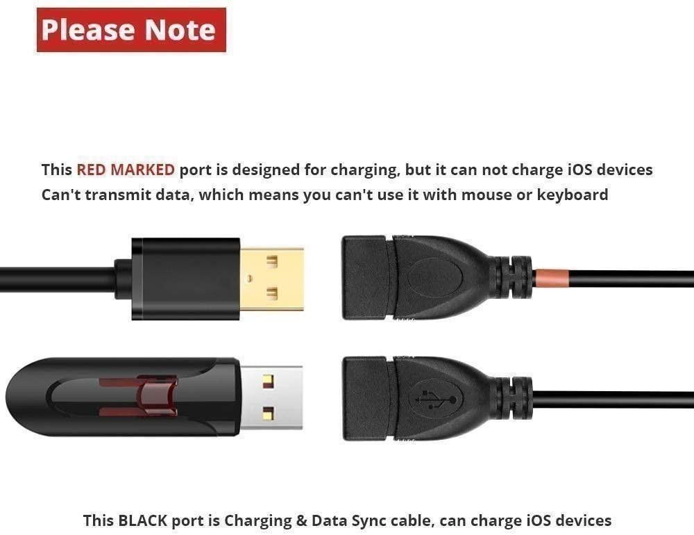 USB Splitter Cable Male to 2 Female Adapter USB A Cord 2 Port Hub for ...