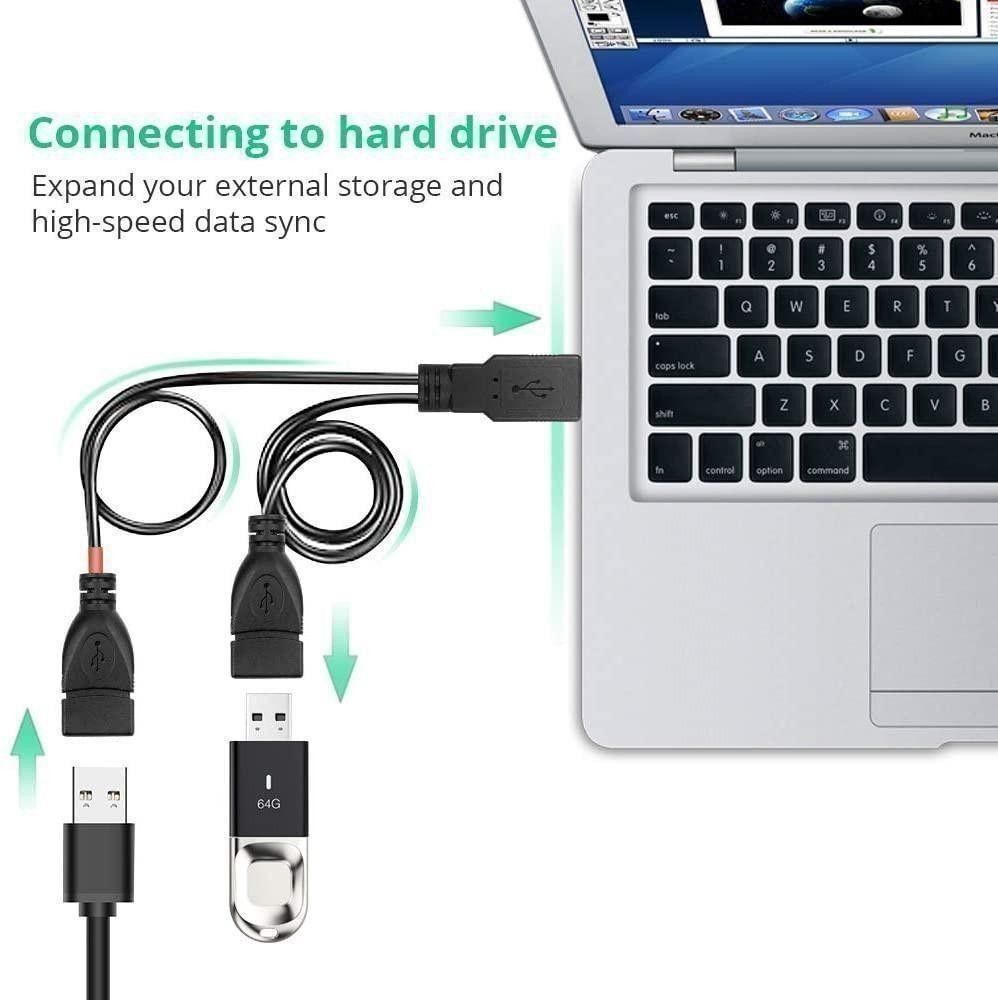 USB Splitter Cable Male to 2 Female Adapter USB A Cord 2 Port Hub for ...