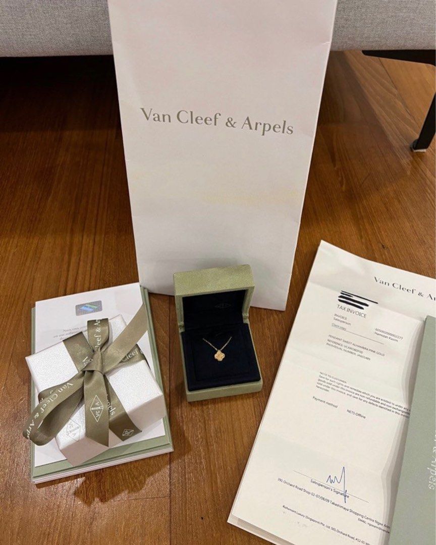 Van Cleef Sweet Alhambra Rose Gold Hammered Pendant, Luxury ...