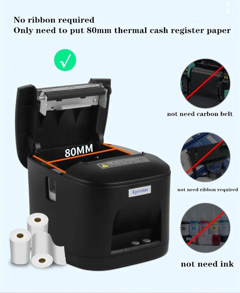 Xprinter 80mm thermal receipt printer auto cutter POS printer usb lan ...