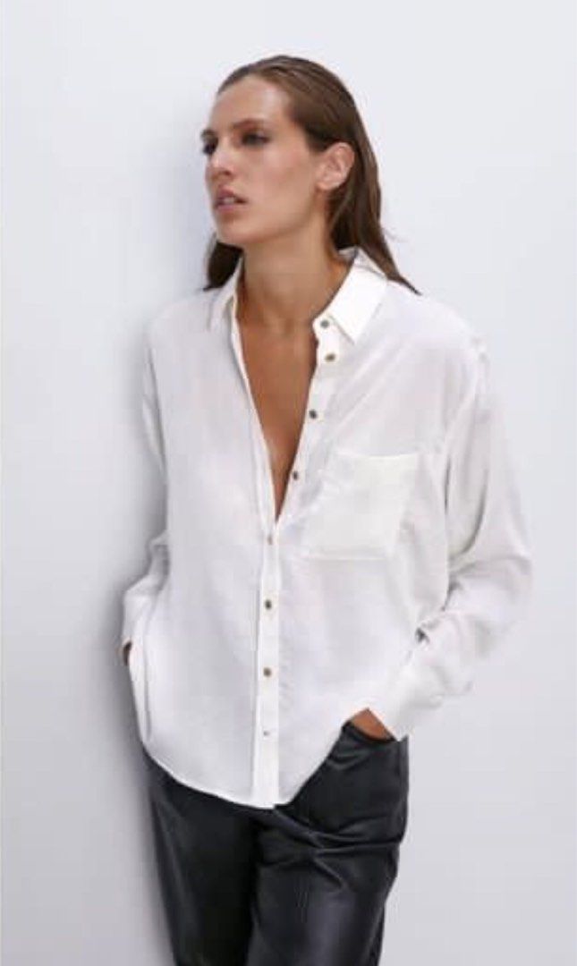 ZARA WHITE BUTTON DOWN TOP, Women's Fashion, Tops, Blouses on Carousell