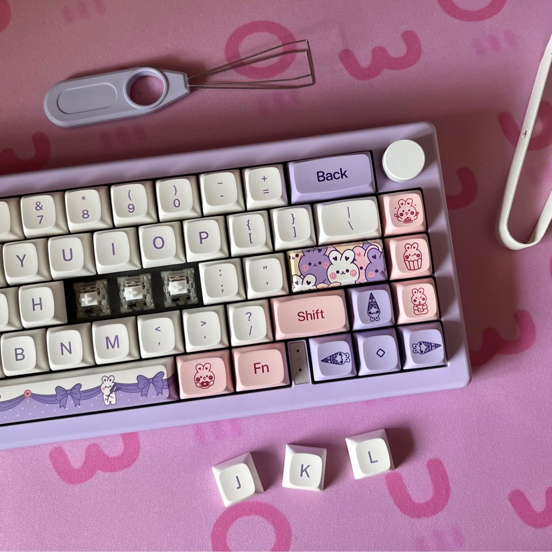 65% gmk67 fully built custom mechanical keyboard purple lavender lilac ...