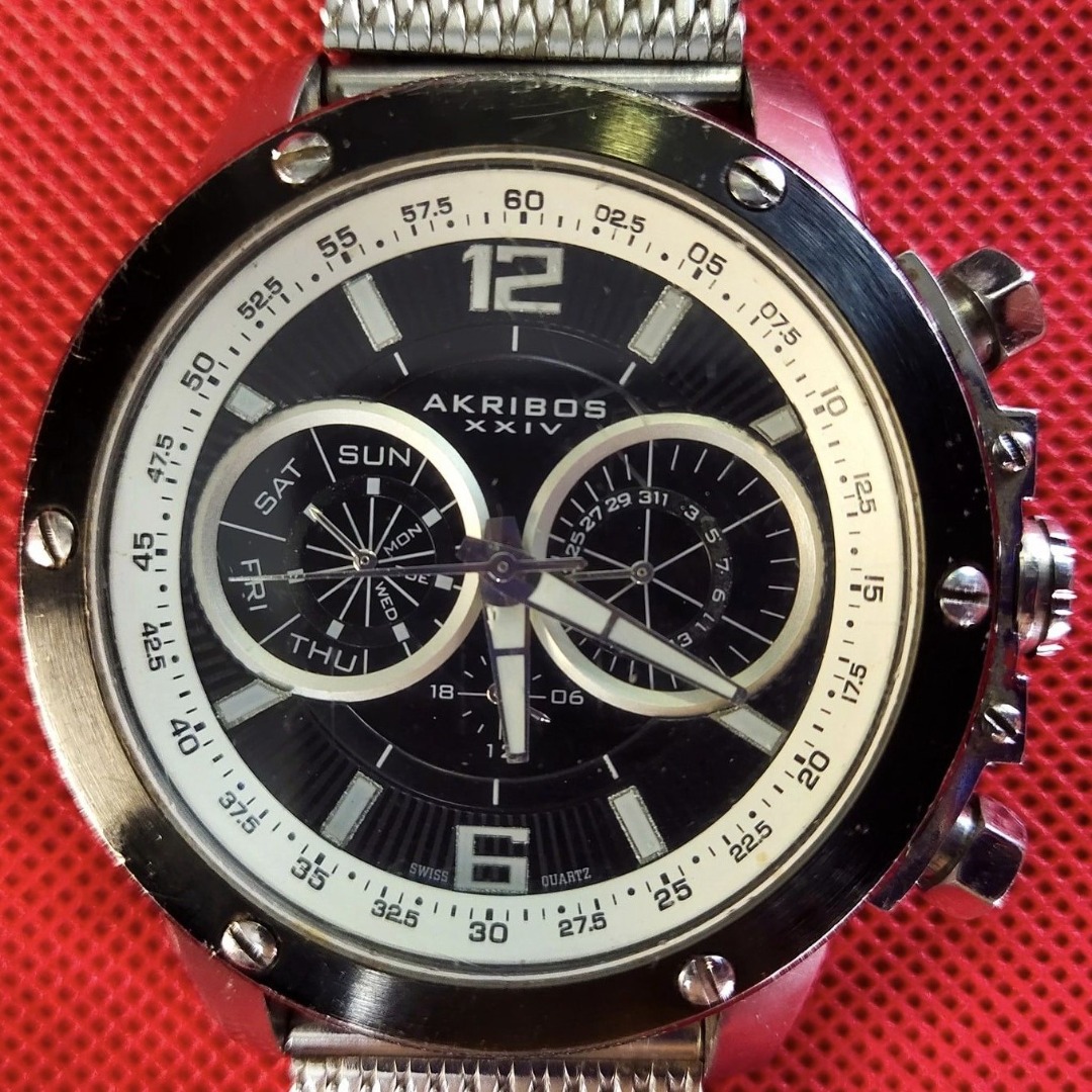 Akribos AK515SSB Conqueror Men's Watch 50mm Stainless Steel Mesh Quartz ...