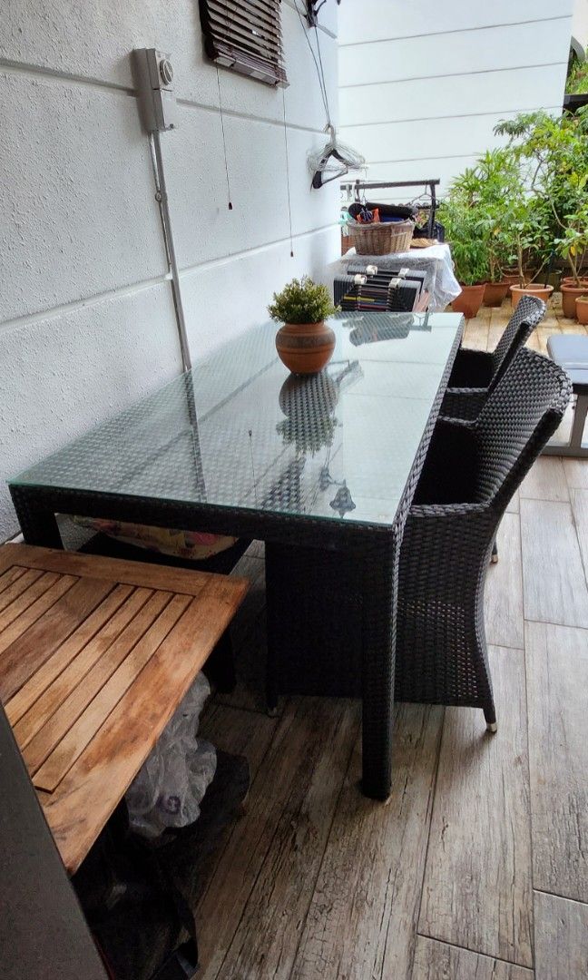 Balinese Outdoor Dining Table Set with 2 Chairs and Bench, Furniture ...