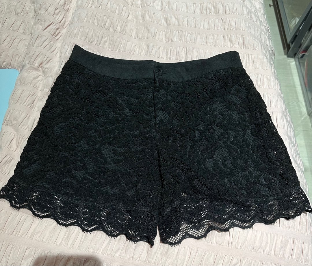 Black lace short, Women's Fashion, Bottoms, Shorts on Carousell