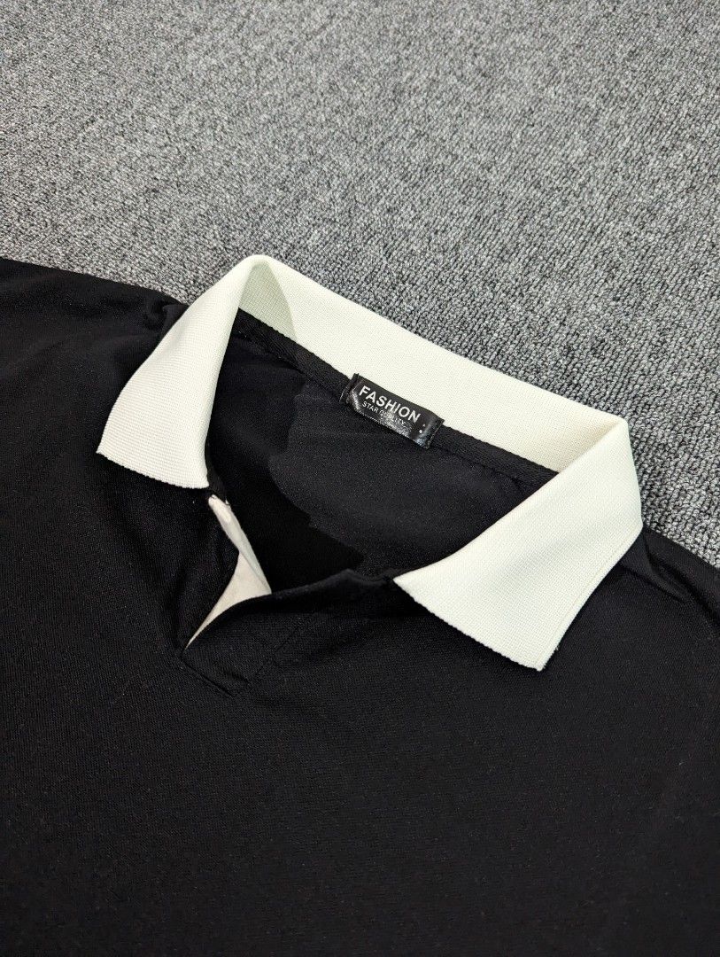 Black No Button Polo Shirt, Men's Fashion, Tops & Sets, Tshirts & Polo ...