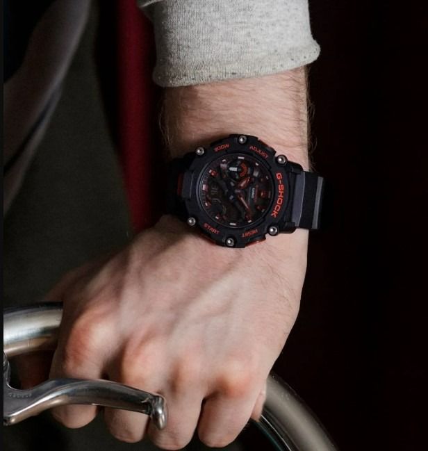 Casio G-Shock GA-2200BNR-1A Black Red Resin World time Alarm Analog ...