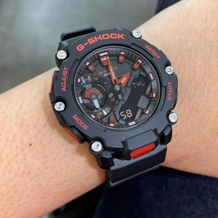 Casio G-Shock GA-2200BNR-1A Black Red Resin World time Alarm Analog ...