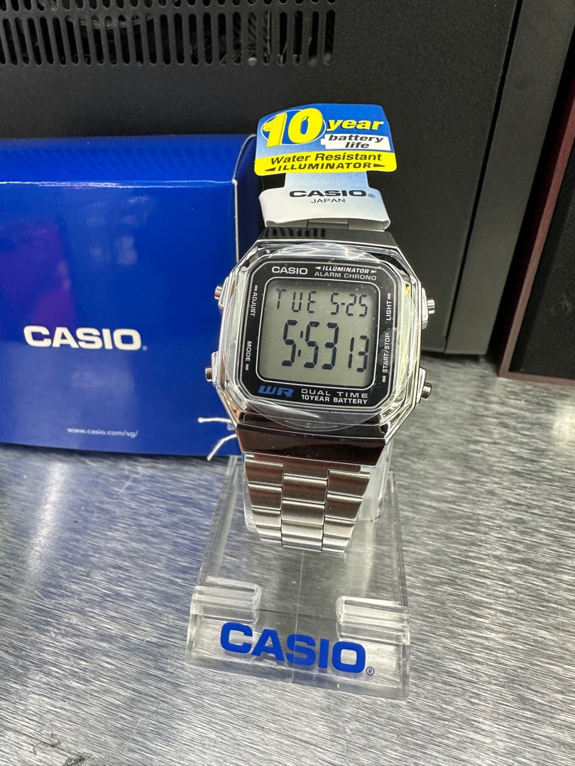 Casio Illuminator dual time - Silver (A178WA-1A), Men's Fashion, Watches & Accessories, Watches ...