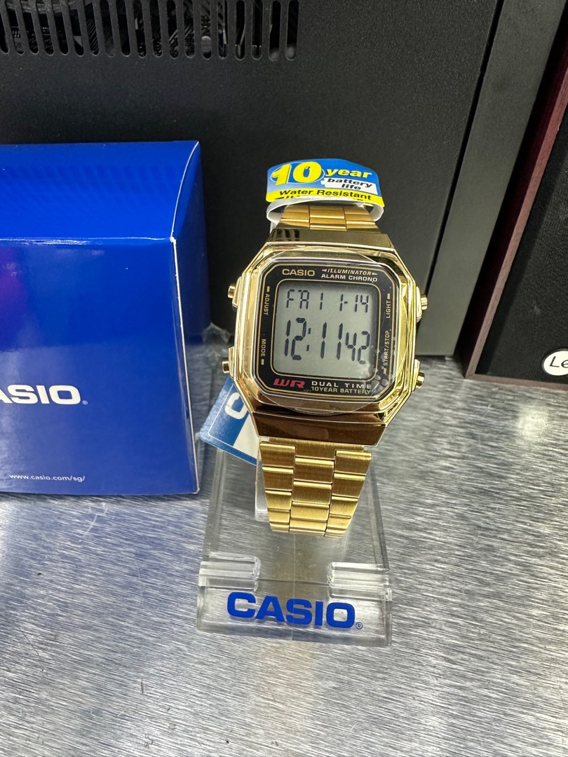 Casio Illuminator Gold dual time - 10 years battery life watch (A178WGA ...