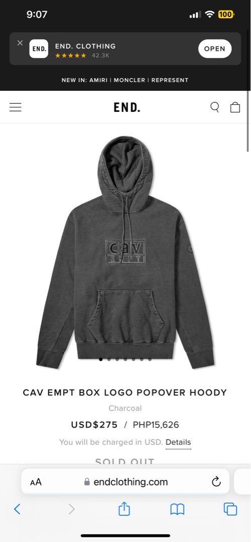 Cav Empt Box Logo Popover Hoody - Made in Japan (Holes present), Men's ...