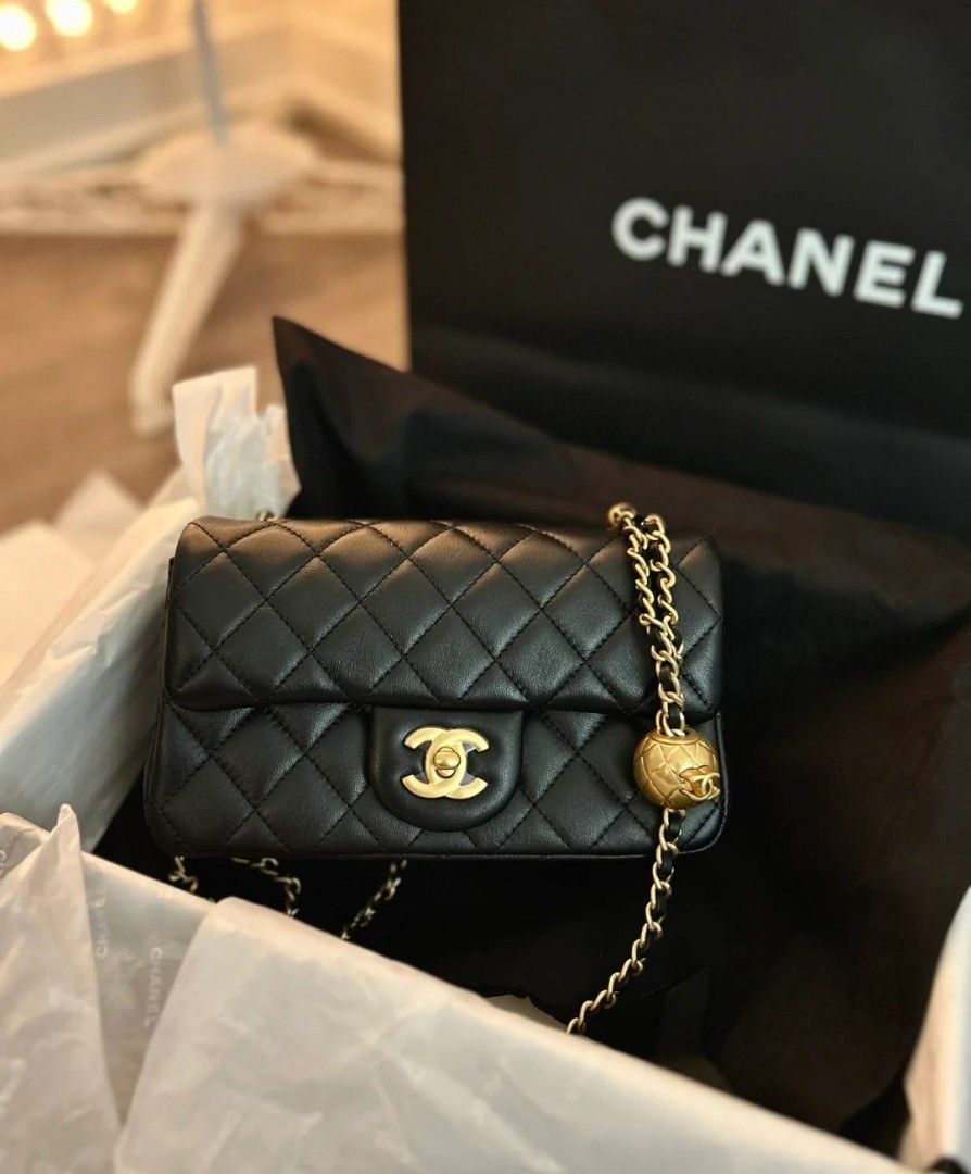 CHANEL 23K Classic Flap CF Mini with Pearl Crush, Luxury, Bags ...