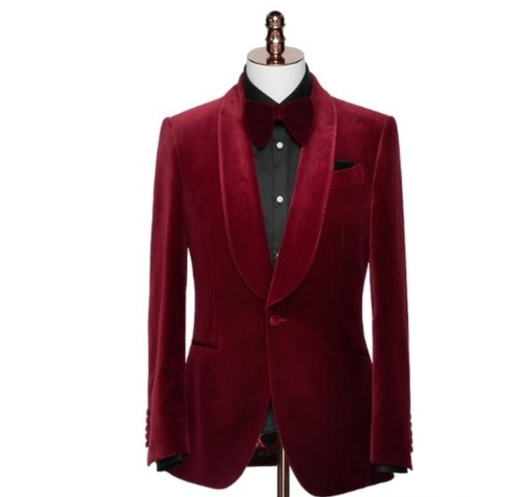 Men's Suit - Maroon Velvet Tuxedo (Jacket Only) | Wedding | Groom ...