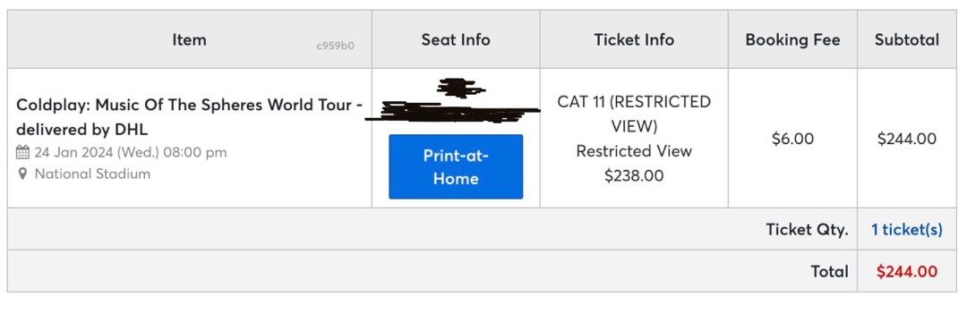 Coldplay Singapore Concert Cat 11 (restricted view), Tickets & Vouchers ...