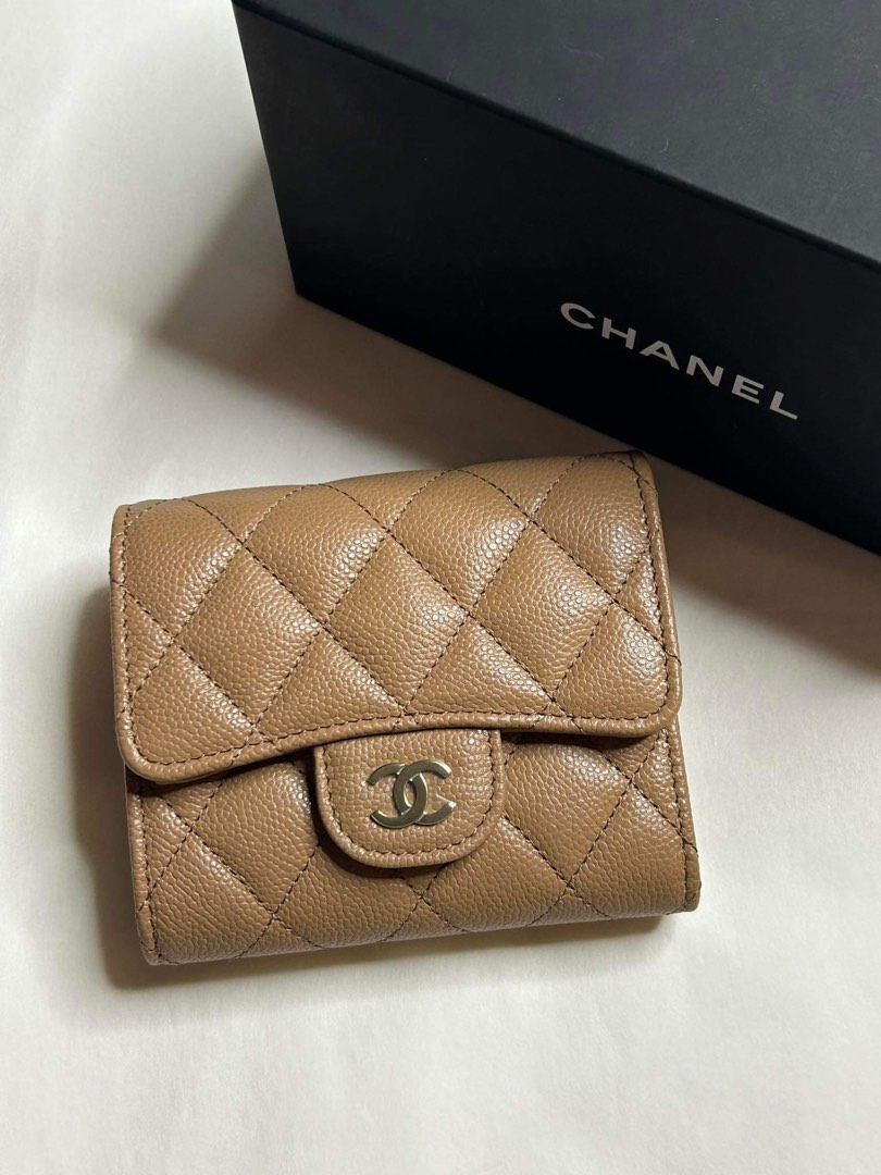 Compact Trifold Wallet Dark Beige GHW, Luxury, Bags & Wallets on Carousell