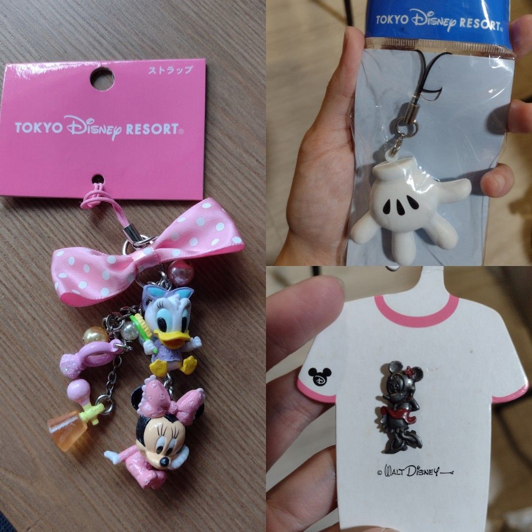 Disneyland Tokyo keychains baby Minnie Mouse and Daffy Duck ribbon ...