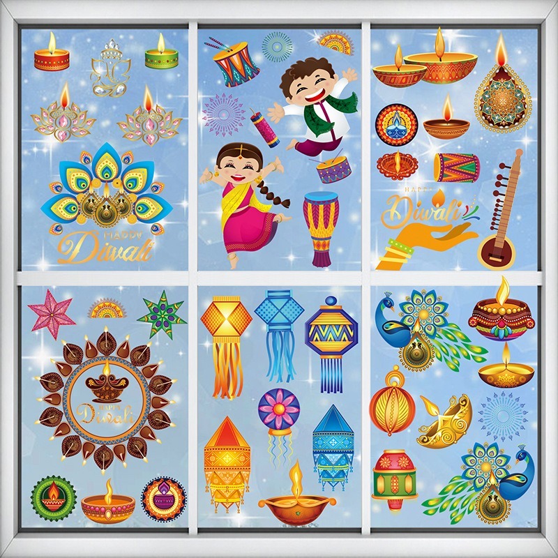 Diwali Glass Window Decals Deepavali Window Clings Stickers Static ...