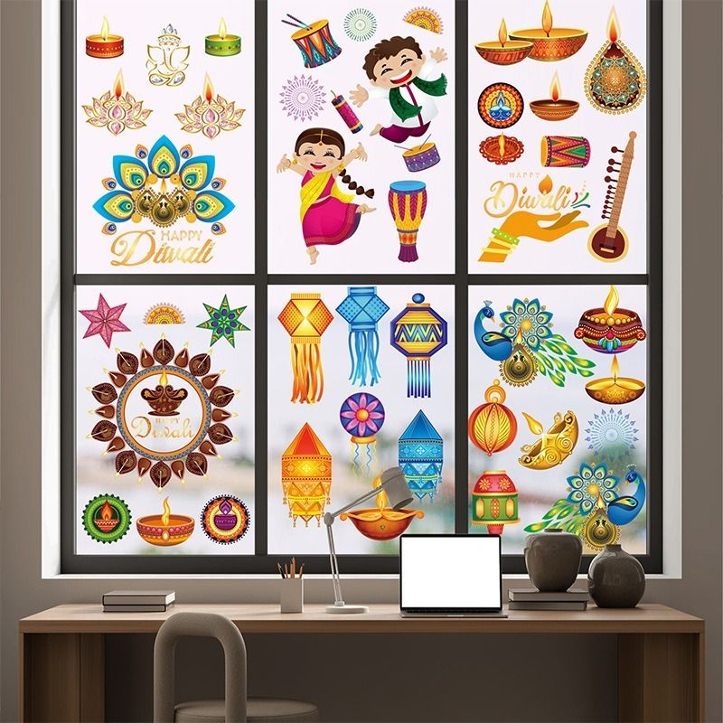 Diwali Glass Window Decals Deepavali Window Clings Stickers Static ...